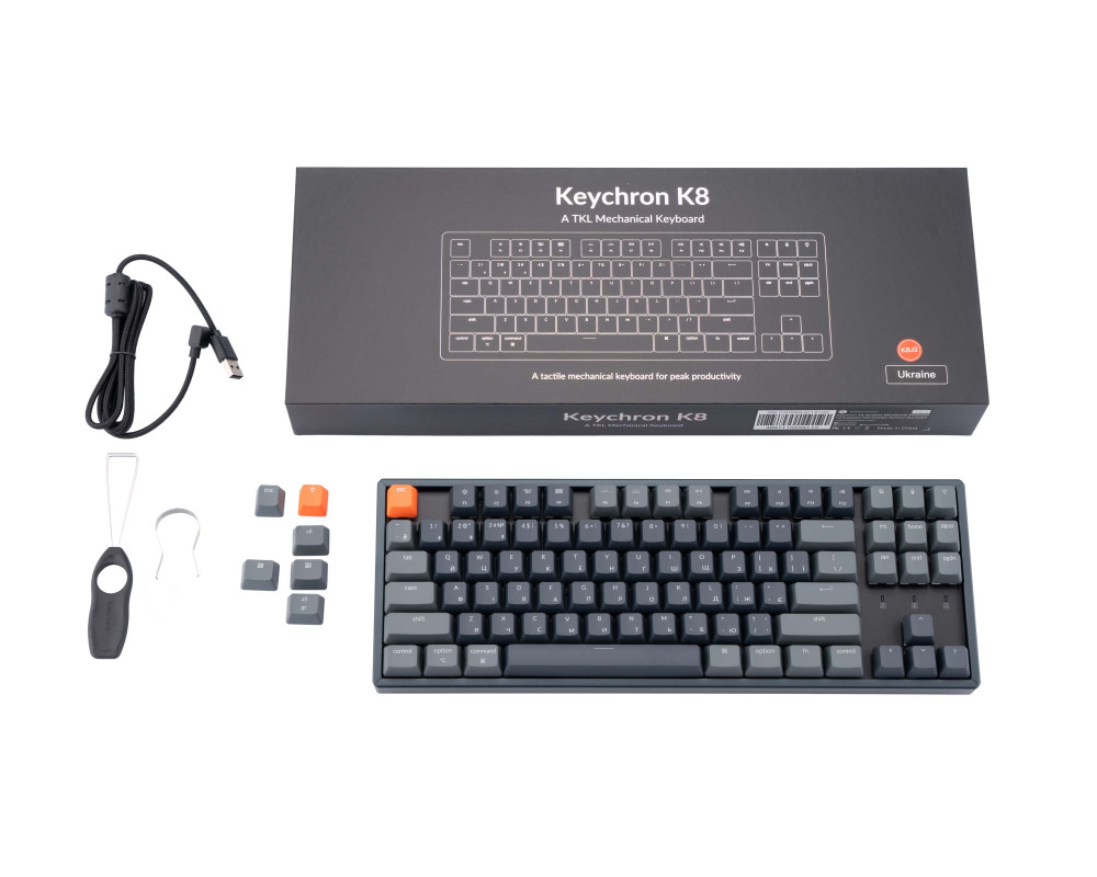 Keychron Клавіатура механічна K8 87Key, Gateron G Pro Brown, Hot-Swap, BT/USB-A, EN/UKR, White ...